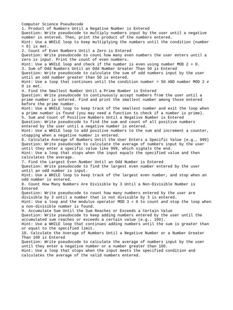 Computer Science Pseudocode Pdf Numbers Prime Number