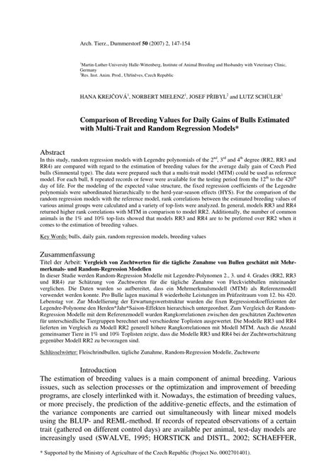 Pdf Comparison Of Breeding Values For Daily Gains Of Bulls Estimated