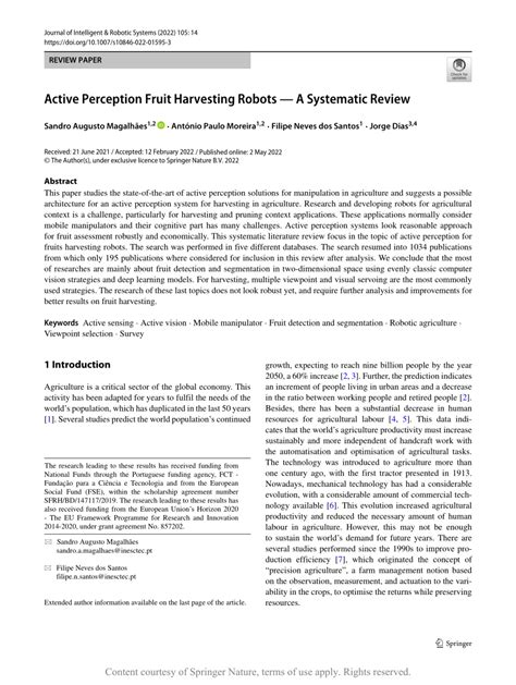 Active Perception Fruit Harvesting Robots — A Systematic Review Request Pdf