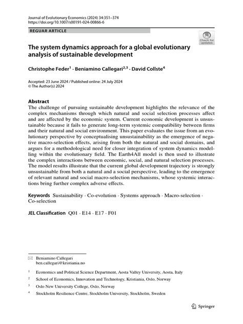 the system dynamics approach for a global evolutionaryanalysis of