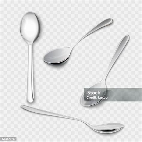 다른 관점에서 현실적인 금속 숟가락 세트 3d 리얼리즘 흰색 배경에 격리 된 벡터 티스푼 그림 강철에 대한 스톡 벡터 아트 및 기타 이미지 Istock