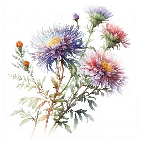 Premium Ai Image Watercolor Aster Illustration On White Background