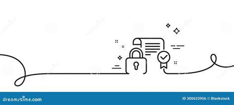 Security Contract Line Icon Cyber Defence Lock Sign Continuous Line With Curl Vector Stock