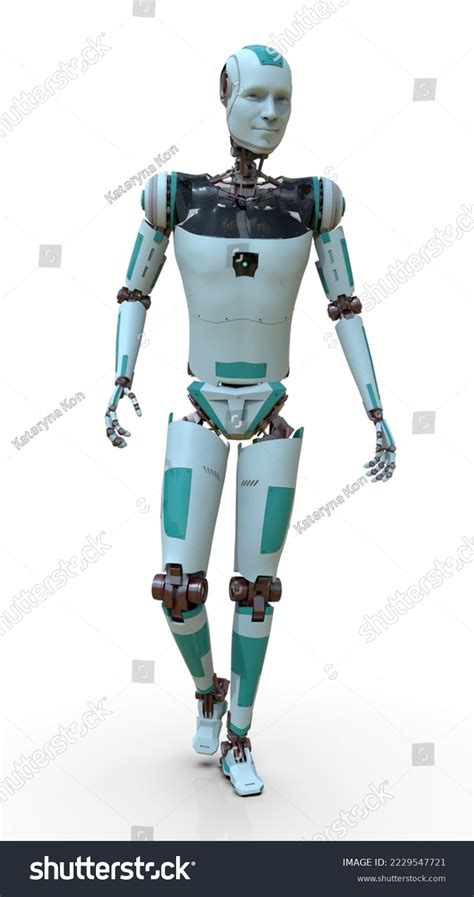 Futuristic Humanoid Robot Confident Pose Face Stock Illustration