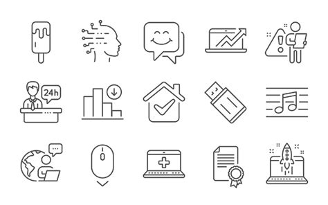 인증서 리셉션 데스크 및 판매 다이어그램 아이콘 세트입니다 의료 도움말 아래로 스크롤 및 아이스크림 징후 벡터 0명에 대한 스톡 벡터 아트 및 기타 이미지 Istock