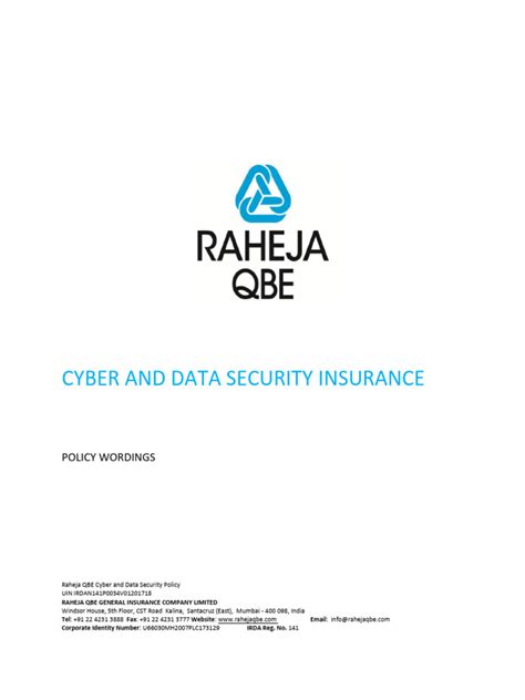 Cyber And Data Security Policy Wordings Revised Final Version Pdf