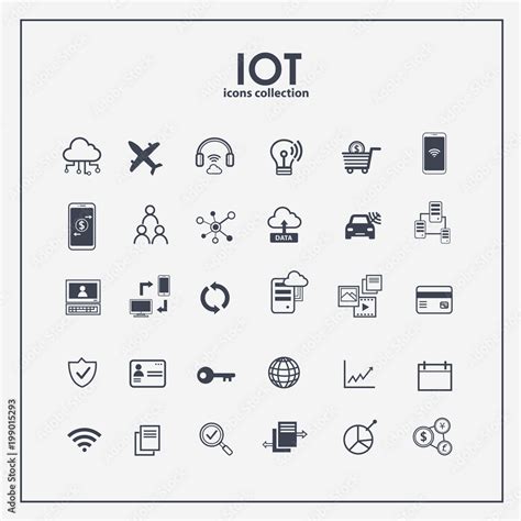 Internet Of Things Icon Set Symbols For Iot With Flat Outline Minimal Design Stock Vector
