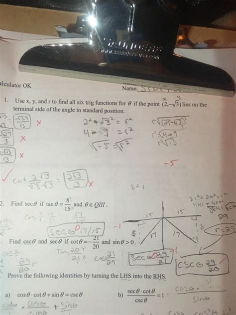 Solved Use X Y And R To Find All Six Trig Functions For Chegg Com