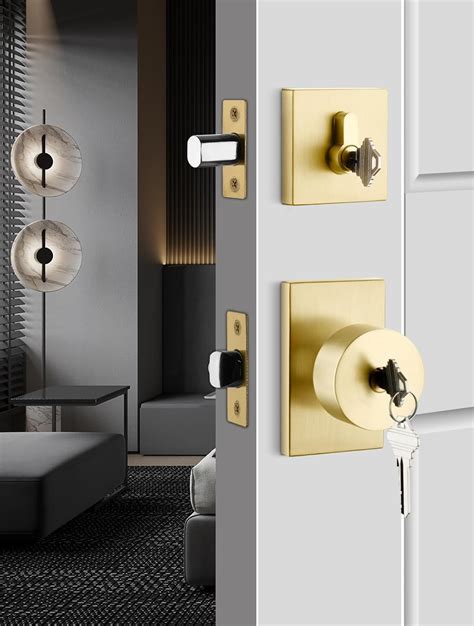 Goldenwarm Gold Exterior Door Lock Set Square Contemporary Brushed