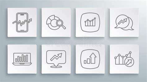 Set Line Laptop With Graph Chart Search Data Analysis Financial Growth And Mobile Stock
