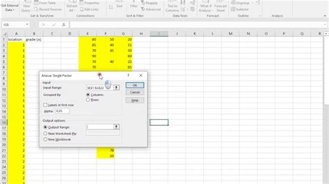 Excel One Way Anova Via Data Analyis Youtube