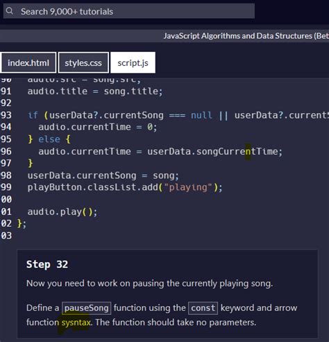 Tiny Typo In Course Building A Music Player Freecodecamp Support