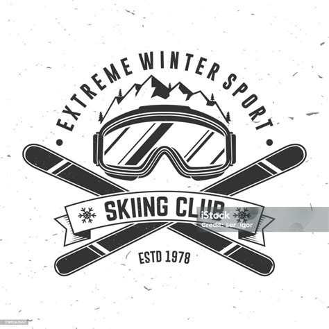 익스트림 겨울 스포츠 벡터 스키 클럽 복고풍 배지 벽지 셔츠 프린트 씰 또는 산 스키 스키 안경으로 스탬프를 찍는 개념 가족 휴가 활동 또는 여행 로고 디자인 패치 겨울에