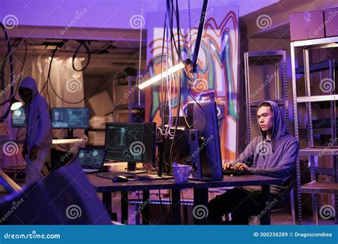 Criminal Using Computer To Hack System Stock Image Image Of