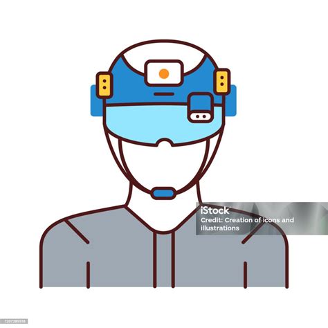 밀리터리 컬러 라인 아이콘의 증강 현실 Vr 헬멧을 쓴 남자 웹 페이지 모바일 앱 프로모션에 대한 픽토그램 Ui Ux Gui 디자인 요소입니다 편집 가능한 스트로크 개념에