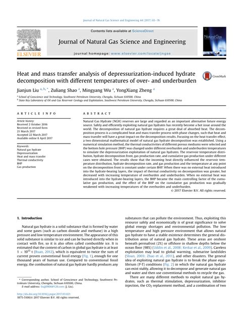 Pdf Heat And Mass Transfer Analysis Of Depressurization Induced
