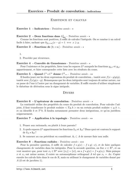 Exercices Produit De Convolution Indications Existence Bibmath