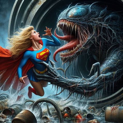 Supergirl Grabbed By The Sewer Monster By Necromancer Rev On Deviantart