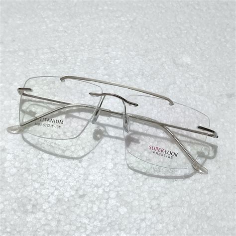Silver Large Rectangle Rimless Glasses Frameless Specs For Single Viso