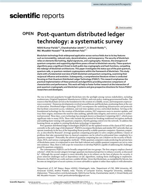 pdf post quantum distributed ledger technology a systematic survey