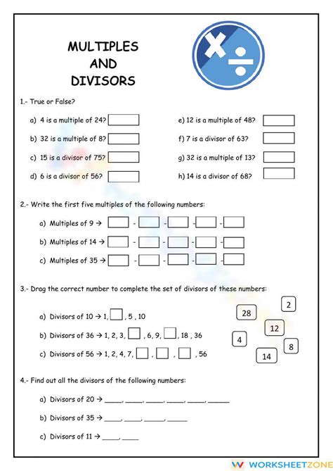 Multiples And Divisors Worksheet