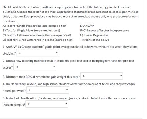 Solved Decide Which Inferential Method Is Most Appropriate