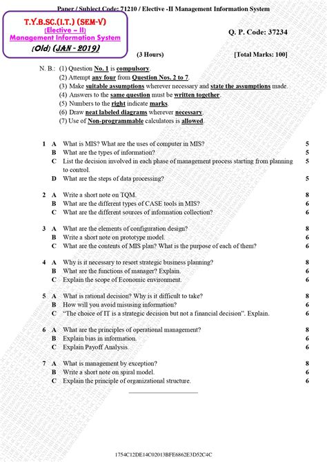 University Of Mumbai T Y B Sc I T Sem V Elective II Management Information System Old