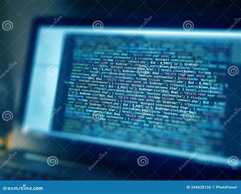 Software Development Monitor Screen Background Developer Display With Source Code Stock Photo