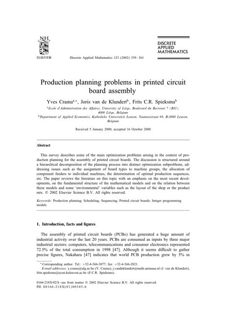 Pdf Production Planning Problems In Printed Circuit Board Assembly
