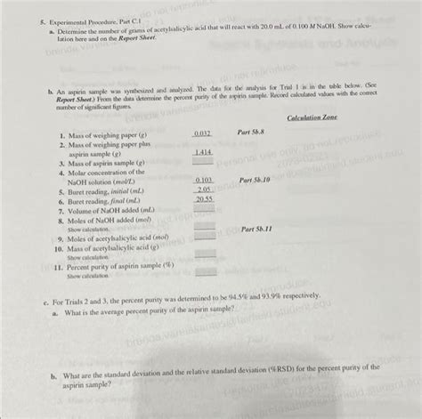 solved 1 experimental procedure part a 1 in the