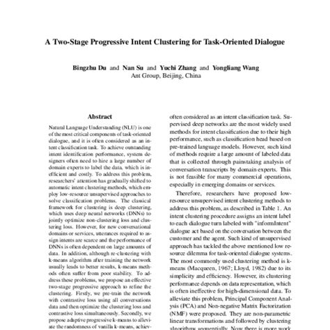 A Two Stage Progressive Intent Clustering For Task Oriented Dialogue Acl Anthology