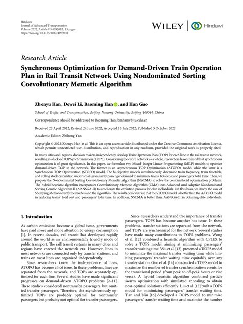 Pdf Synchronous Optimization For Demand Driven Train Operation Plan