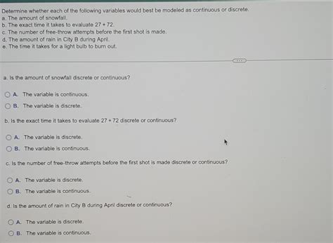 Solved Determine Whether Each Of The Following Variables Chegg