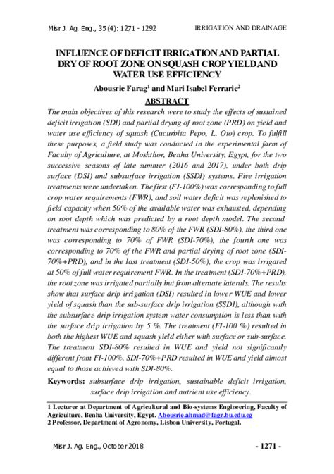 Pdf Influence Of Deficit Irrigation And Partial Dry Of Root Zone On