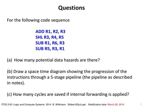 Ppt Questions For The Following Code Sequence Add R1 R2 R3 Shl R3