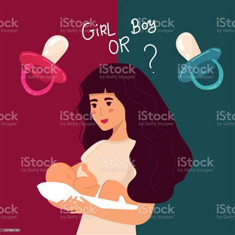 만화 아기 소녀 아기 소년 및 파란색과 분홍색 배경에 베이비 샤워 초대장 세트 그것은 소년입니다 그것은 여자입니다 벡터 일러스트