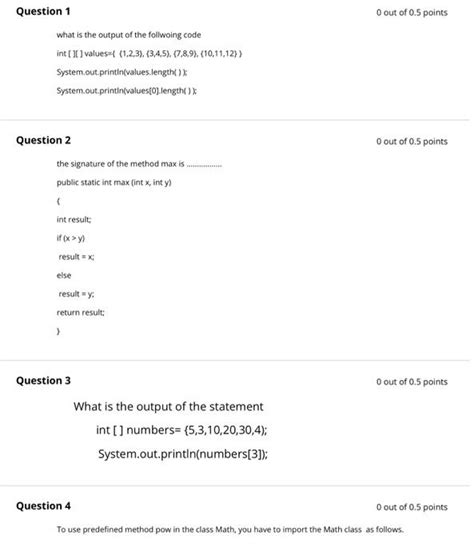 solved question 1 0 out of 0 5 points what is the output of