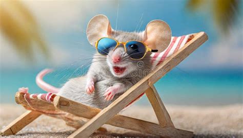 A Mouse With Sunglasses Chilling On A Beach Chair On The Beach Stock Illustration Illustration