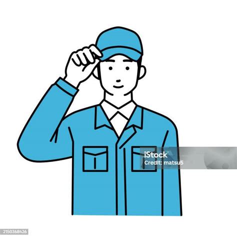 작업복을 입은 남성 배달원이 인사를 하는 간단한 일러스트 20 29세에 대한 스톡 벡터 아트 및 기타 이미지 20 29세