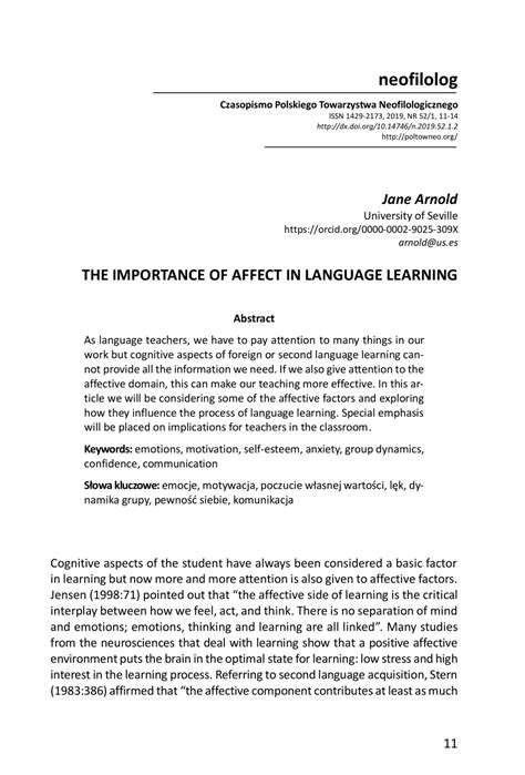 Pdf The Importance Of Affect In Language Learning
