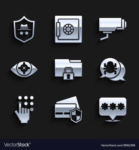 Set Folder And Lock Credit Card With Shield Vector Image