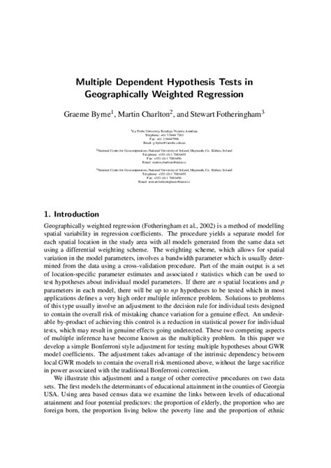 Pdf Multiple Dependent Hypothesis Tests In Geographically Weighted Regression