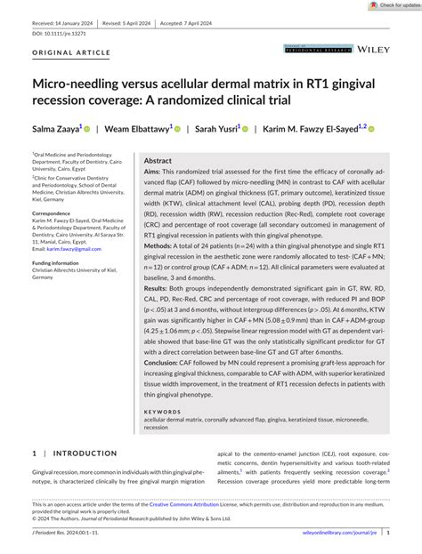 pdf micro needling versus acellular dermal matrix in rt1 gingival recession coverage a