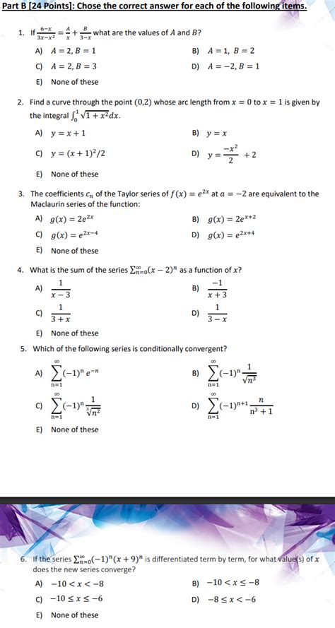 Solved Part B Points Chose The Correct Answer For Each Chegg Com