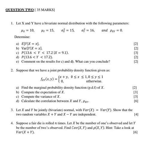 Solved QUESTION TWO 35 MARKS 1 Let X And Y Have A Chegg Com