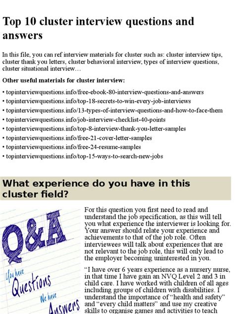 top 10 cluster interview questions and answers pdf interview job