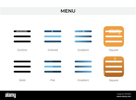 Menu Icon In Different Style Menu Vector Icons Designed In Outline Solid Colored Gradient