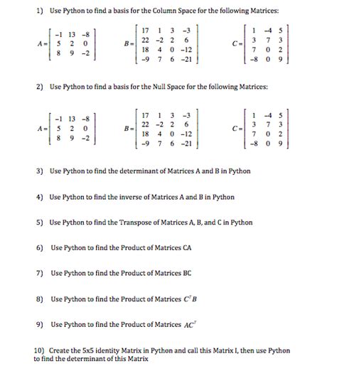 Solved 1 Use Python To Find A Basis For The Column Space Chegg Com
