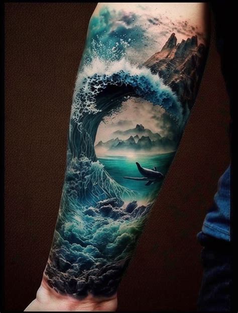 Ocean Tattoo On Forearm Ocean Sleeve Tattoos Nature Tattoo Sleeve