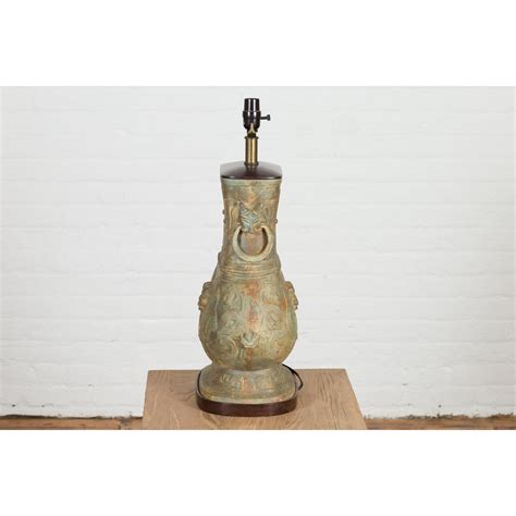 Vintage Bronze Chinese Hu Vessel Inspired Table Lamp Fea Home